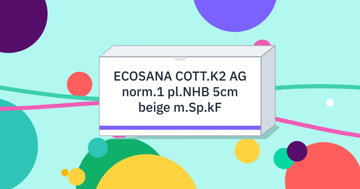 Symbolbild: Packung mit der Aufschrift ECOSANA COTT.K2 AG norm.1 pl.NHB 5cm beige m.Sp.kF (PZN 16948652) – Verfügbarkeit und Bezug in Apotheken in Frankfurt am Main