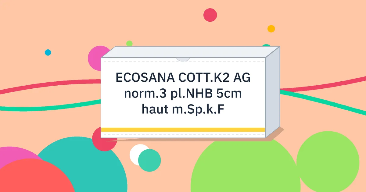 Symbolbild: Packung mit der Aufschrift ECOSANA COTT.K2 AG norm.3 pl.NHB 5cm haut m.Sp.k.F (PZN 16949657) – Verfügbarkeit und Bezug in Apotheken in Frankfurt am Main