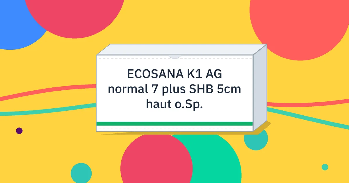 Symbolbild: Packung mit der Aufschrift ECOSANA K1 AG normal 7 plus SHB 5cm haut o.Sp. (PZN 04730994) – Verfügbarkeit und Bezug in Apotheken in Frankfurt am Main