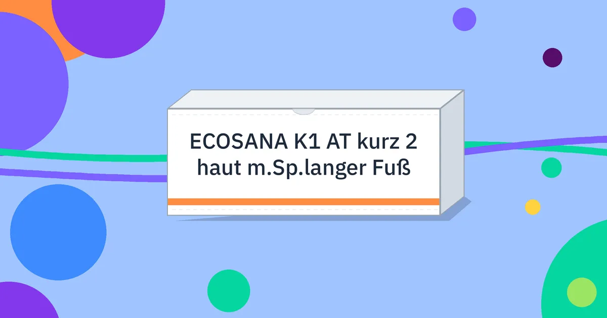 Symbolbild: Packung mit der Aufschrift ECOSANA K1 AT kurz 2 haut m.Sp.langer Fuß (PZN 04731516) – Verfügbarkeit und Bezug in Apotheken in Frankfurt am Main