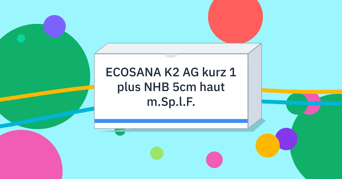 Symbolbild: Packung mit der Aufschrift ECOSANA K2 AG kurz 1 plus NHB 5cm haut m.Sp.l.F. (PZN 10955349) – Verfügbarkeit und Bezug in Apotheken in Frankfurt am Main