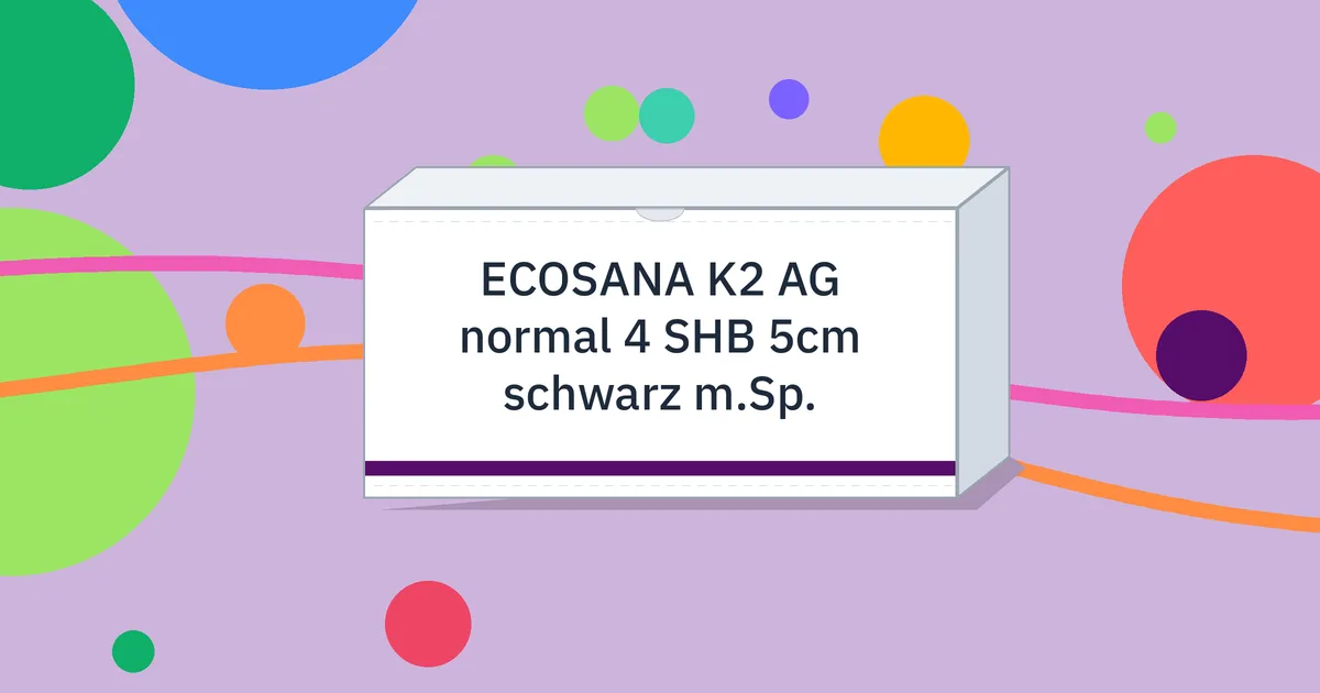 Symbolbild: Packung mit der Aufschrift ECOSANA K2 AG normal 4 SHB 5cm schwarz m.Sp. (PZN 01435349) – Verfügbarkeit und Bezug in Apotheken in Frankfurt am Main