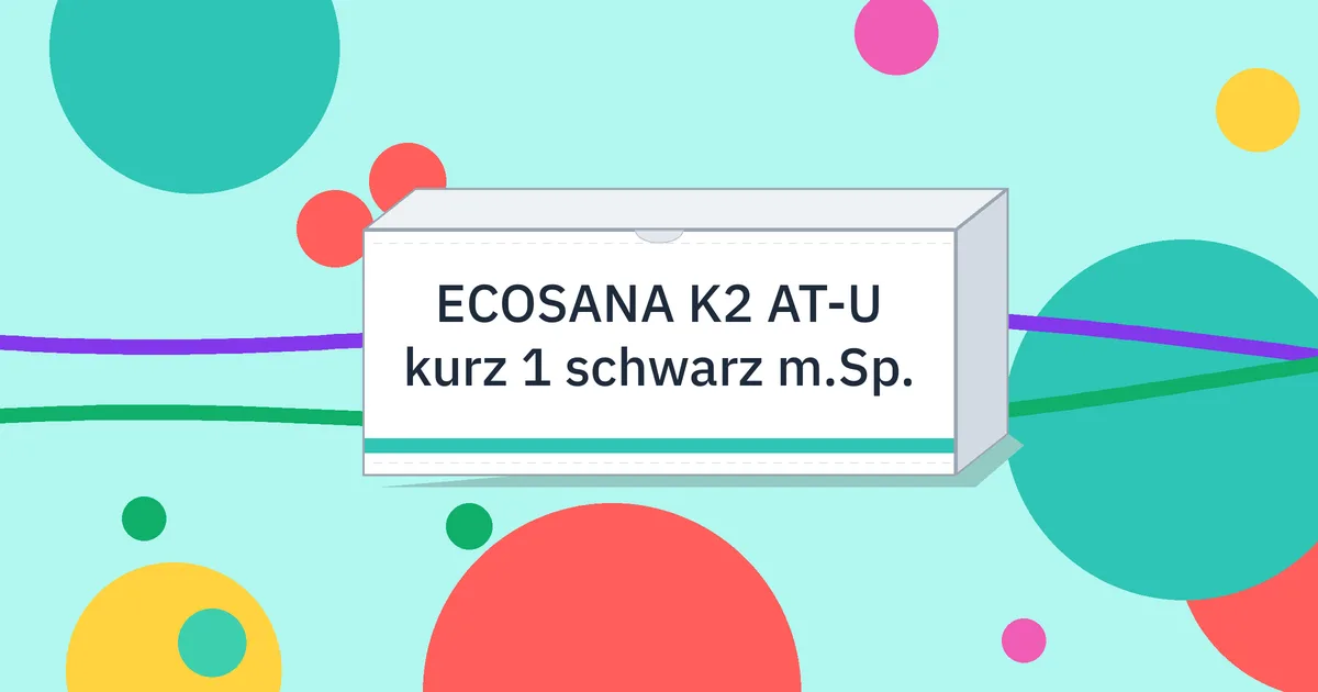Symbolbild: Packung mit der Aufschrift ECOSANA K2 AT-U kurz 1 schwarz m.Sp. (PZN 01566301) – Verfügbarkeit und Bezug in Apotheken in Frankfurt am Main