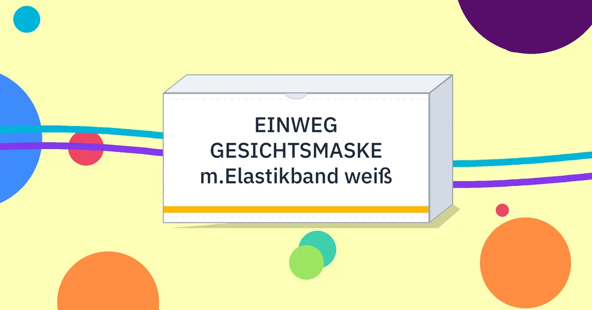 Symbolbild: Packung mit der Aufschrift EINWEG GESICHTSMASKE m.Elastikband weiß (PZN 17174394) – Verfügbarkeit und Bezug in Apotheken in Frankfurt am Main