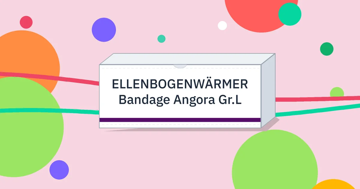 Symbolbild: Packung mit der Aufschrift ELLENBOGENWÄRMER Bandage Angora Gr.L (PZN 19390943) – Verfügbarkeit und Bezug in Apotheken in Frankfurt am Main