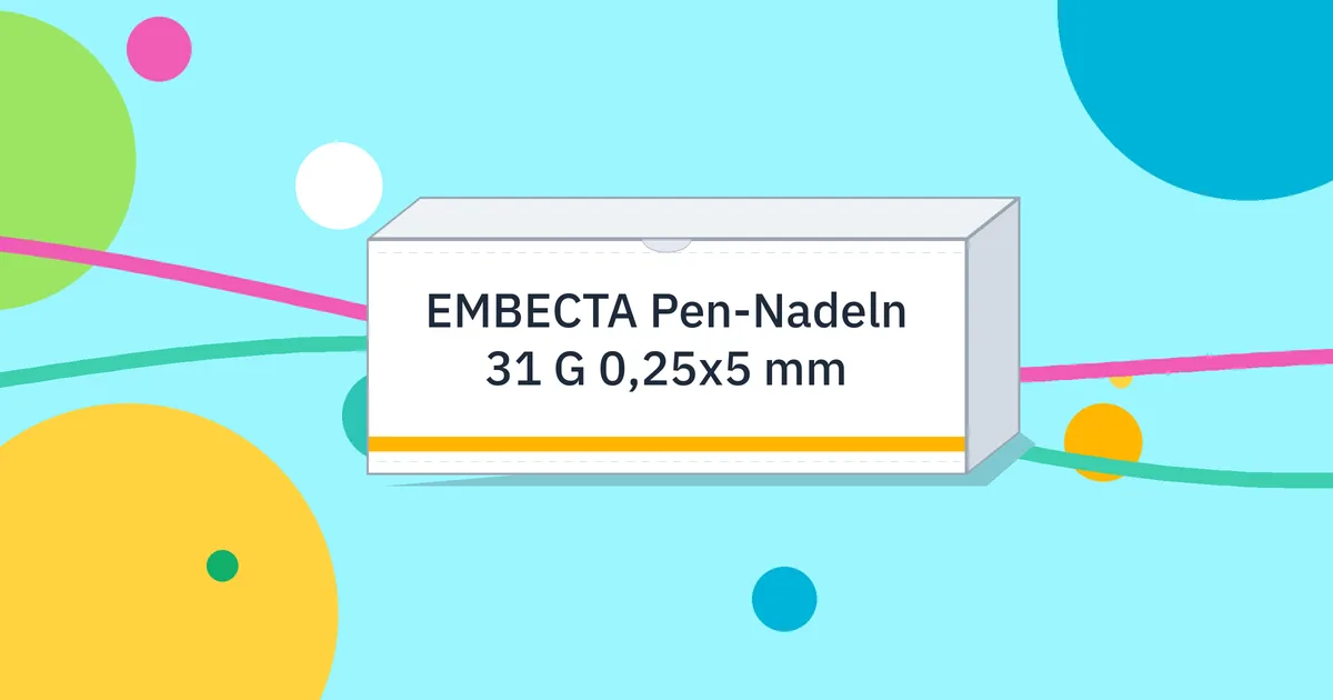 Symbolbild: Packung mit der Aufschrift EMBECTA Pen-Nadeln 31 G 0,25x5 mm (PZN 20808253) – Verfügbarkeit und Bezug in Apotheken in Frankfurt am Main