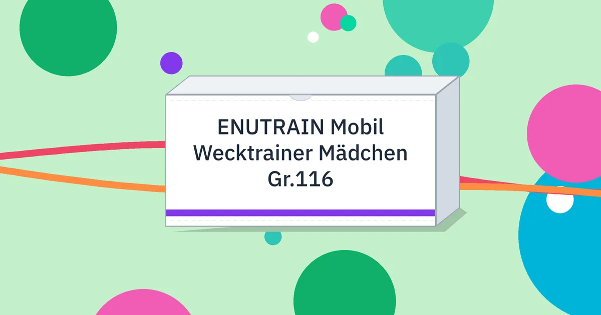 Symbolbild: Packung mit der Aufschrift ENUTRAIN Mobil Wecktrainer Mädchen Gr.116 (PZN 09200686) – Verfügbarkeit und Bezug in Apotheken in Frankfurt am Main