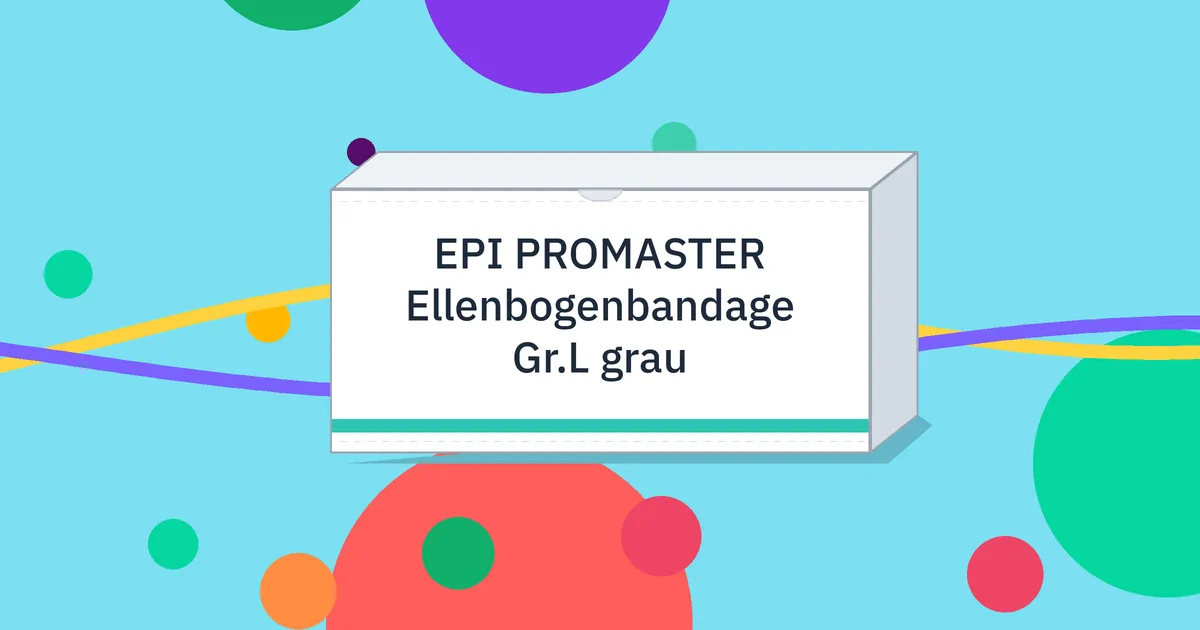 Symbolbild: Packung mit der Aufschrift EPI PROMASTER Ellenbogenbandage Gr.L grau (PZN 10927672) – Verfügbarkeit und Bezug in Apotheken in Frankfurt am Main
