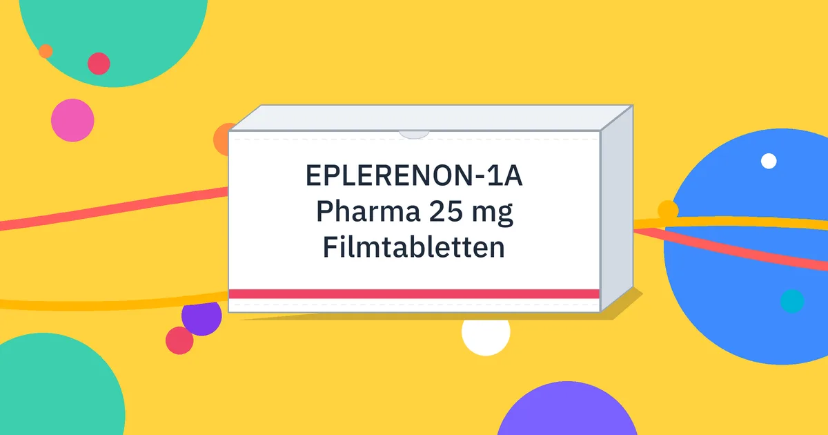 Symbolbild: Packung mit der Aufschrift EPLERENON-1A Pharma 25 mg Filmtabletten (PZN 17978856) – Verfügbarkeit und Bezug in Apotheken in Frankfurt am Main