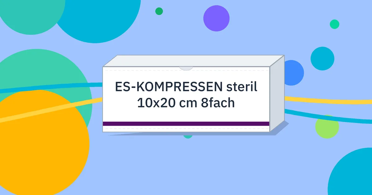 Symbolbild: Packung mit der Aufschrift ES-KOMPRESSEN steril 10x20 cm 8fach (PZN 18170257) – Verfügbarkeit und Bezug in Apotheken in Frankfurt am Main