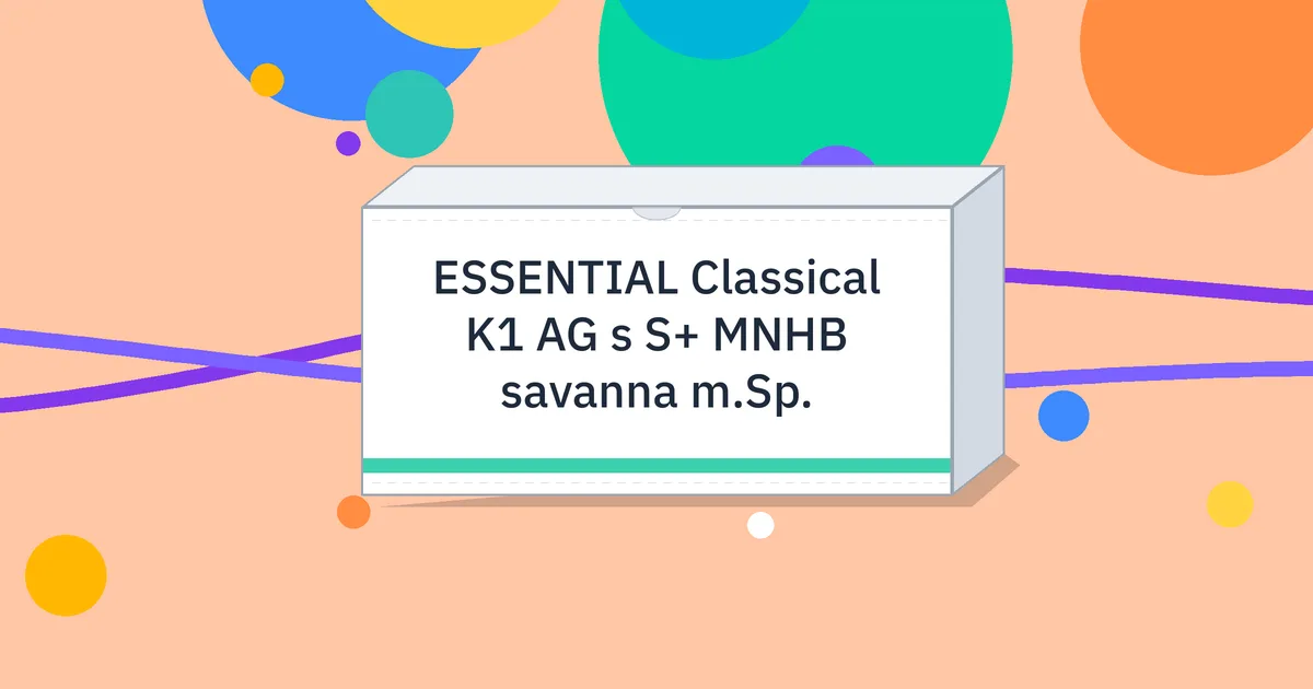 Symbolbild: Packung mit der Aufschrift ESSENTIAL Classical K1 AG s S+ MNHB savanna m.Sp. (PZN 19320635) – Verfügbarkeit und Bezug in Apotheken in Frankfurt am Main
