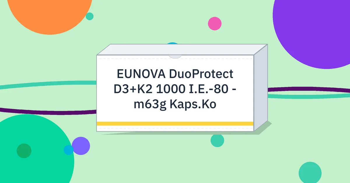 Symbolbild: Packung mit der Aufschrift EUNOVA DuoProtect D3+K2 1000 I.E.-80 -m63g Kaps.Ko (PZN 15436766) – Verfügbarkeit und Bezug in Apotheken in Frankfurt am Main