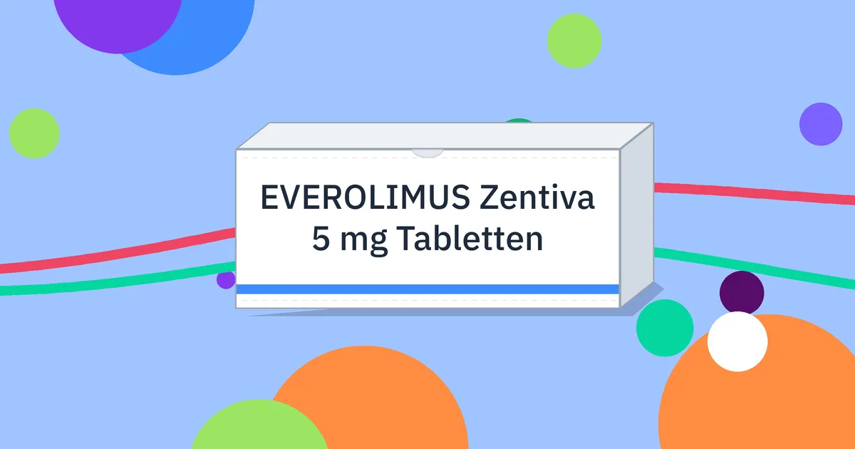 Symbolbild: Packung mit der Aufschrift EVEROLIMUS Zentiva 5 mg Tabletten (PZN 14212639) – Verfügbarkeit und Bezug in Apotheken in Frankfurt am Main