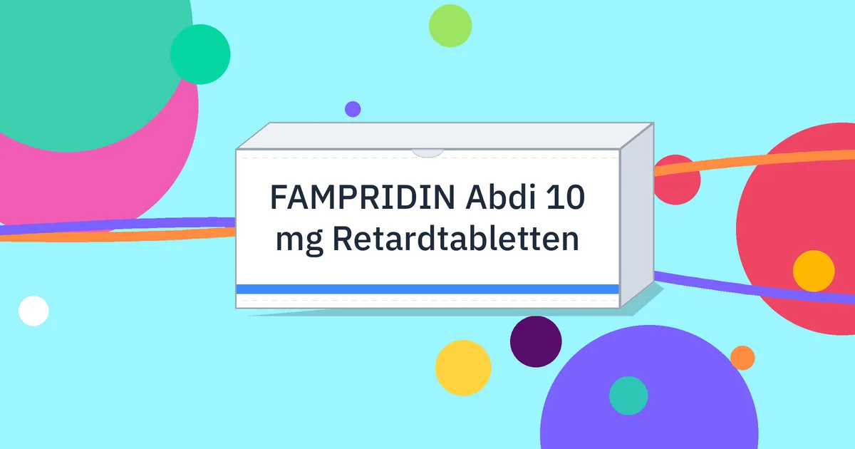 Symbolbild: Packung mit der Aufschrift FAMPRIDIN Abdi 10 mg Retardtabletten (PZN 20717651) – Verfügbarkeit und Bezug in Apotheken in Frankfurt am Main