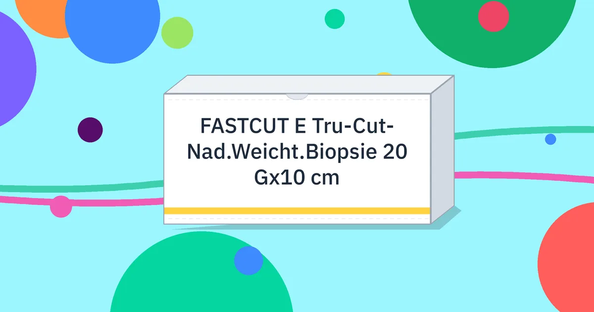 Symbolbild: Packung mit der Aufschrift FASTCUT E Tru-Cut-Nad.Weicht.Biopsie 20 Gx10 cm (PZN 19738889) – Verfügbarkeit und Bezug in Apotheken in Frankfurt am Main