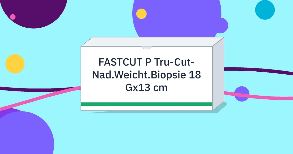 Symbolbild: Packung mit der Aufschrift FASTCUT P Tru-Cut-Nad.Weicht.Biopsie 18 Gx13 cm (PZN 19734874) – Verfügbarkeit und Bezug in Apotheken in Frankfurt am Main