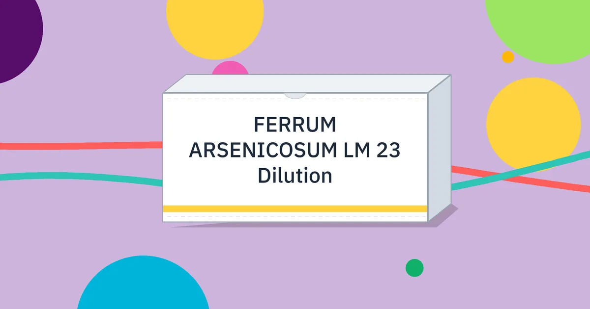 Symbolbild: Packung mit der Aufschrift FERRUM ARSENICOSUM LM 23 Dilution (PZN 12847641) – Verfügbarkeit und Bezug in Apotheken in Frankfurt am Main