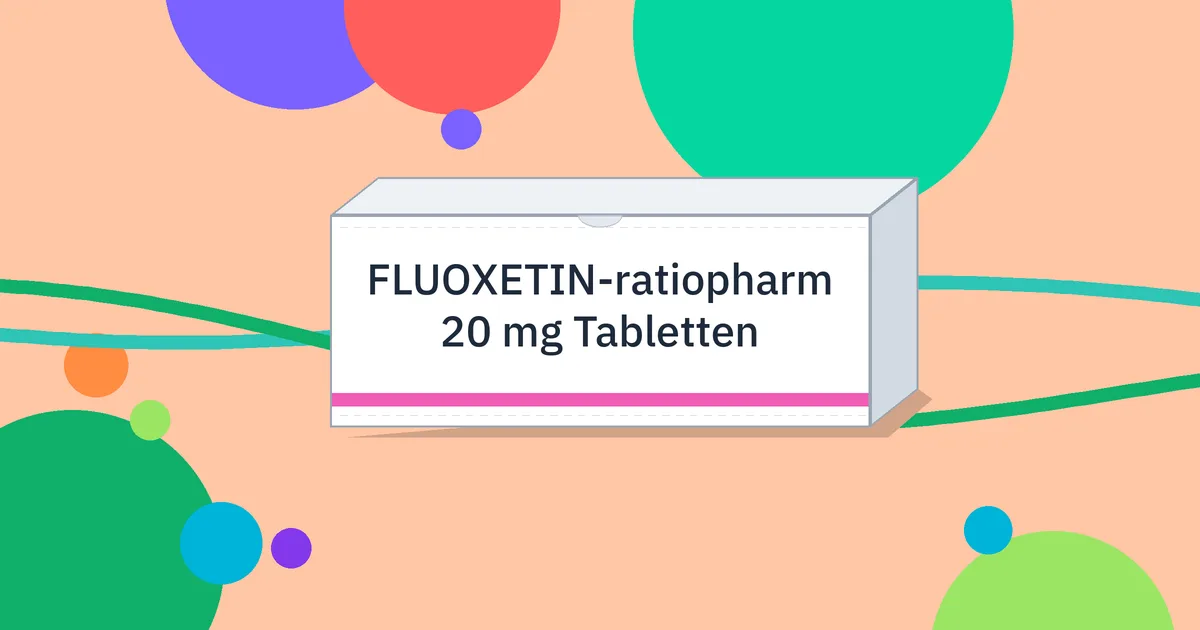 Symbolbild: Packung mit der Aufschrift FLUOXETIN-ratiopharm 20 mg Tabletten (PZN 01502092) – Verfügbarkeit und Bezug in Apotheken in Frankfurt am Main