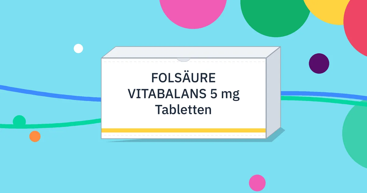 Symbolbild: Packung mit der Aufschrift FOLSÄURE VITABALANS 5 mg Tabletten (PZN 16777110) – Verfügbarkeit und Bezug in Apotheken in Frankfurt am Main