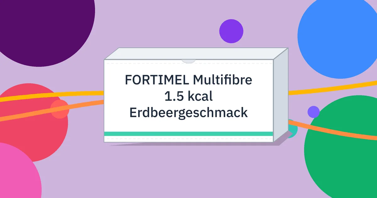 Symbolbild: Packung mit der Aufschrift FORTIMEL Multifibre 1.5 kcal Erdbeergeschmack (PZN 19442640) – Verfügbarkeit und Bezug in Apotheken in Frankfurt am Main