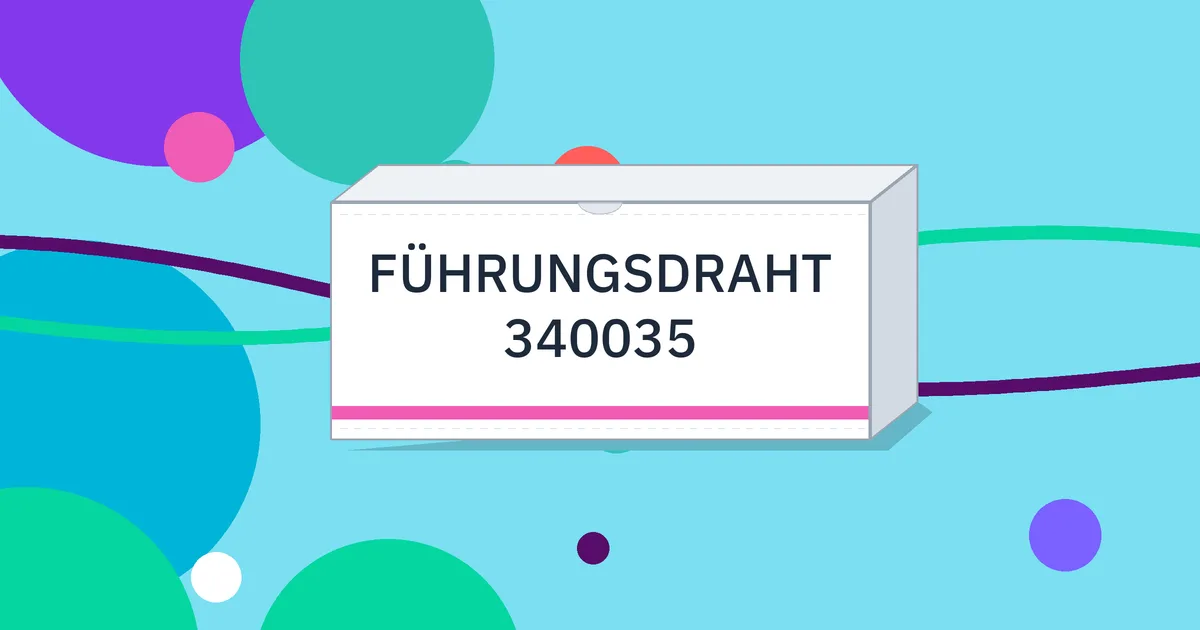 Symbolbild: Packung mit der Aufschrift FÜHRUNGSDRAHT 340035 (PZN 06678973) – Verfügbarkeit und Bezug in Apotheken in Frankfurt am Main