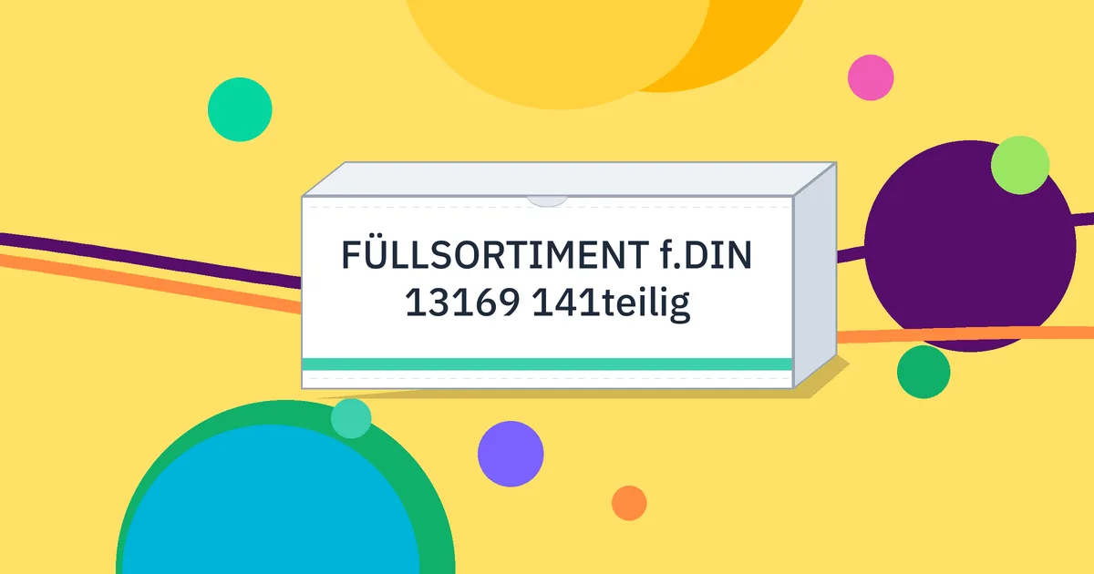 Symbolbild: Packung mit der Aufschrift FÜLLSORTIMENT f.DIN 13169 141teilig (PZN 01843893) – Verfügbarkeit und Bezug in Apotheken in Frankfurt am Main