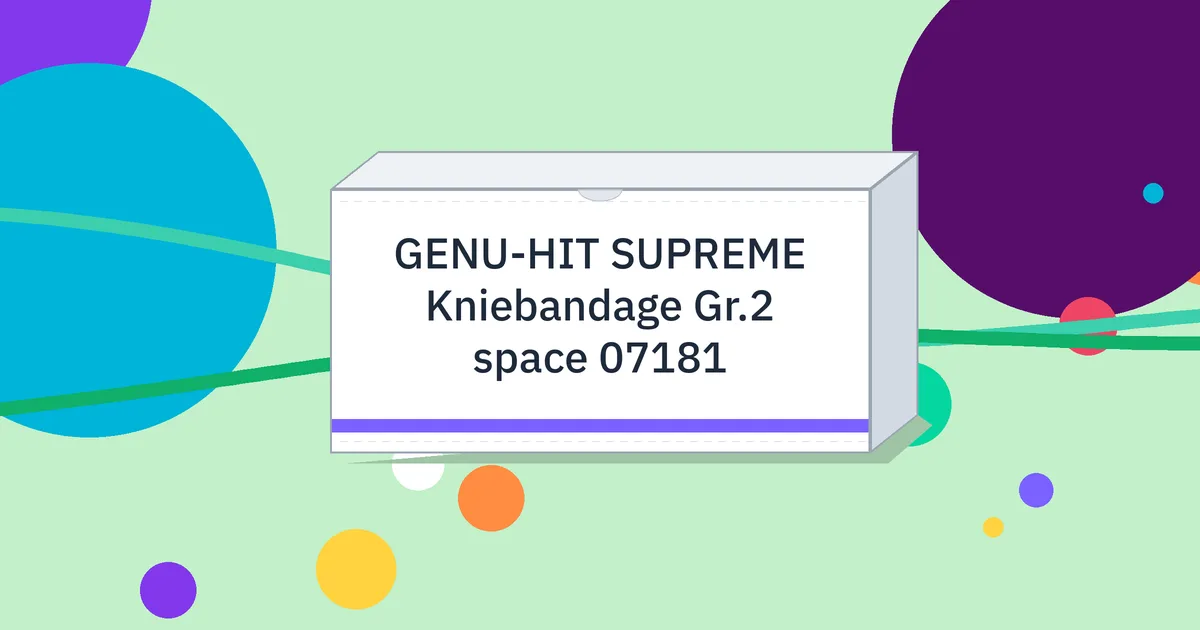 Symbolbild: Packung mit der Aufschrift GENU-HIT SUPREME Kniebandage Gr.2 space 07181 (PZN 20095706) – Verfügbarkeit und Bezug in Apotheken in Frankfurt am Main