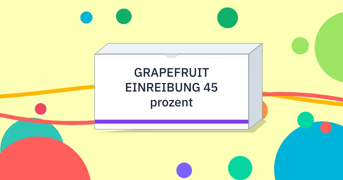 Symbolbild: Packung mit der Aufschrift GRAPEFRUIT EINREIBUNG 45 prozent (PZN 04979713) – Verfügbarkeit und Bezug in Apotheken in Frankfurt am Main