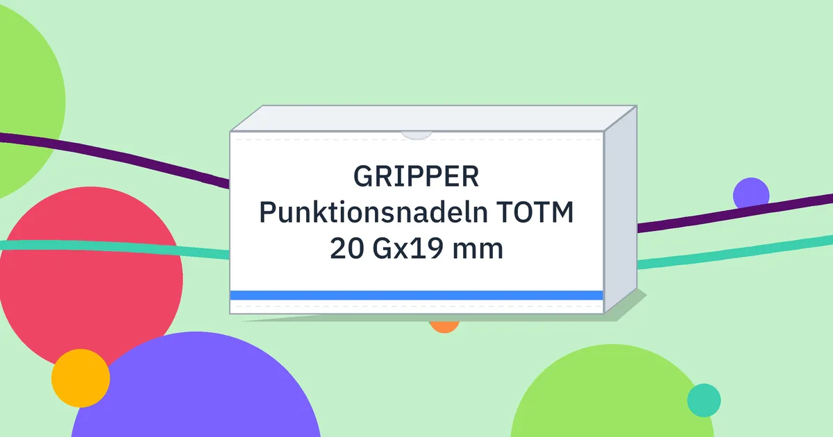 Symbolbild: Packung mit der Aufschrift GRIPPER Punktionsnadeln TOTM 20 Gx19 mm (PZN 02955565) – Verfügbarkeit und Bezug in Apotheken in Frankfurt am Main
