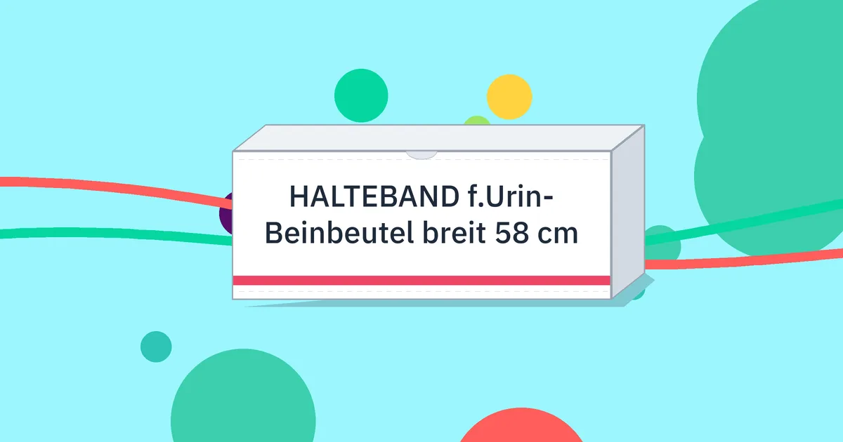 Symbolbild: Packung mit der Aufschrift HALTEBAND f.Urin-Beinbeutel breit 58 cm (PZN 19484420) – Verfügbarkeit und Bezug in Apotheken in Frankfurt am Main