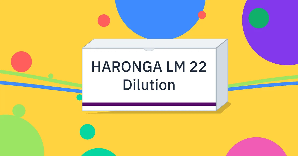Symbolbild: Packung mit der Aufschrift HARONGA LM 22 Dilution (PZN 13550340) – Verfügbarkeit und Bezug in Apotheken in Frankfurt am Main