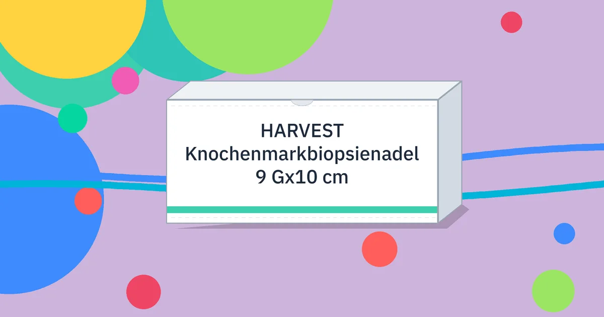Symbolbild: Packung mit der Aufschrift HARVEST Knochenmarkbiopsienadel 9 Gx10 cm (PZN 16921742) – Verfügbarkeit und Bezug in Apotheken in Frankfurt am Main