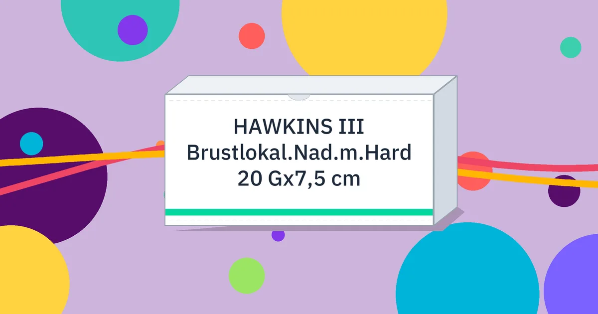 Symbolbild: Packung mit der Aufschrift HAWKINS III Brustlokal.Nad.m.Hard 20 Gx7,5 cm (PZN 06772324) – Verfügbarkeit und Bezug in Apotheken in Frankfurt am Main