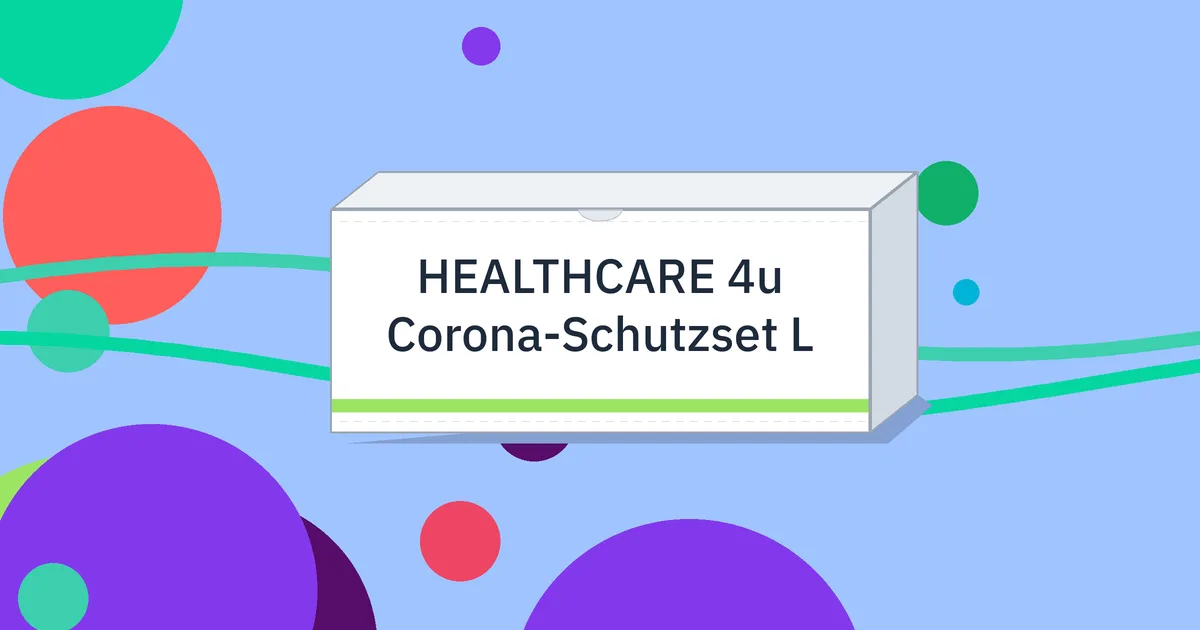 Symbolbild: Packung mit der Aufschrift HEALTHCARE 4u Corona-Schutzset L (PZN 19105279) – Verfügbarkeit und Bezug in Apotheken in Frankfurt am Main