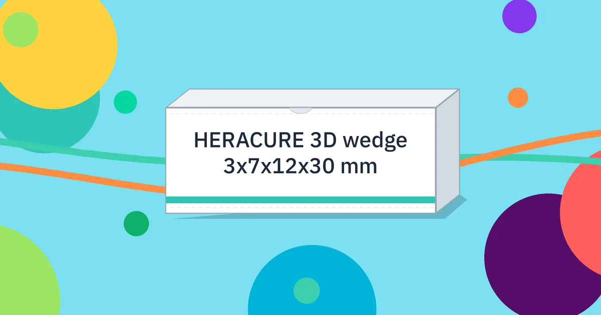 Symbolbild: Packung mit der Aufschrift HERACURE 3D wedge 3x7x12x30 mm (PZN 20621833) – Verfügbarkeit und Bezug in Apotheken in Frankfurt am Main