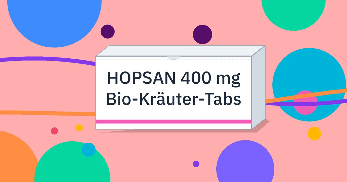 Symbolbild: Packung mit der Aufschrift HOPSAN 400 mg Bio-Kräuter-Tabs (PZN 18093829) – Verfügbarkeit und Bezug in Apotheken in Frankfurt am Main