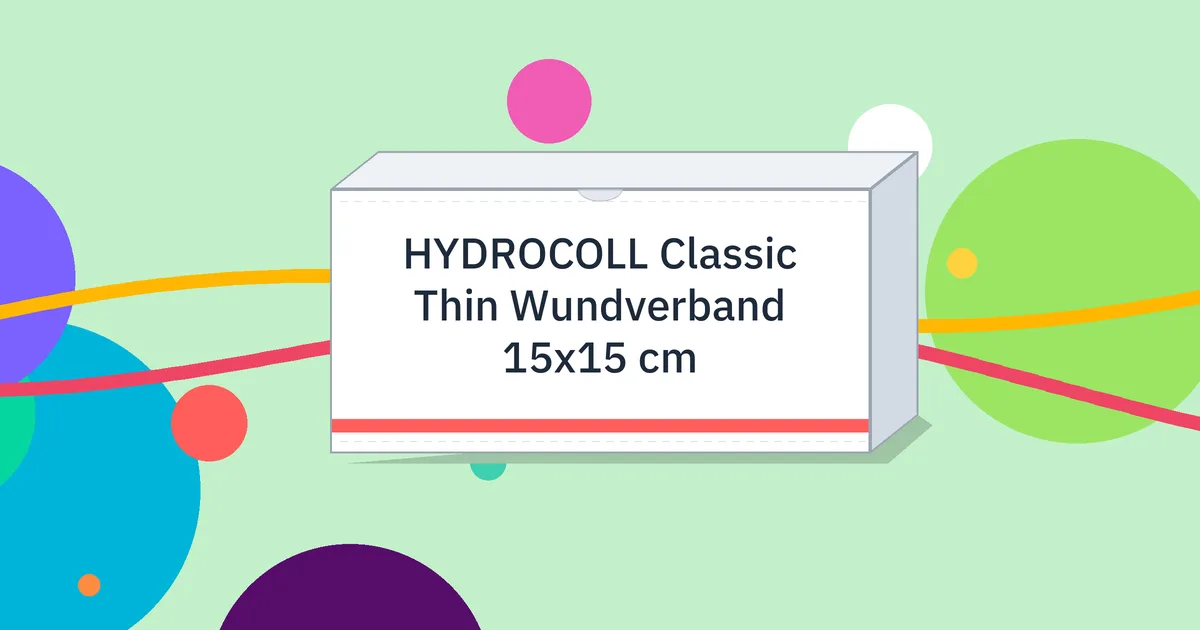 Symbolbild: Packung mit der Aufschrift HYDROCOLL Classic Thin Wundverband 15x15 cm (PZN 20914535) – Verfügbarkeit und Bezug in Apotheken in Frankfurt am Main