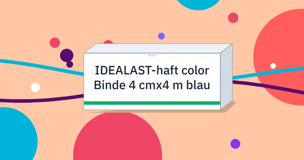 Symbolbild: Packung mit der Aufschrift IDEALAST-haft color Binde 4 cmx4 m blau (PZN 12579324) – Verfügbarkeit und Bezug in Apotheken in Frankfurt am Main