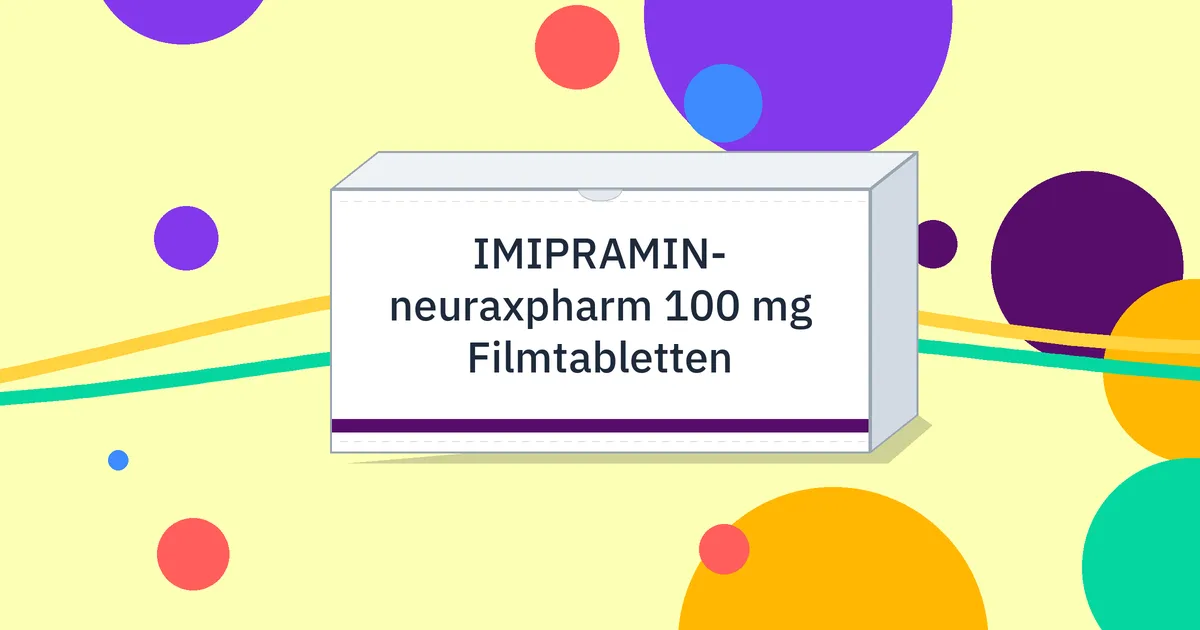 Symbolbild: Packung mit der Aufschrift IMIPRAMIN-neuraxpharm 100 mg Filmtabletten (PZN 06867349) – Verfügbarkeit und Bezug in Apotheken in Frankfurt am Main