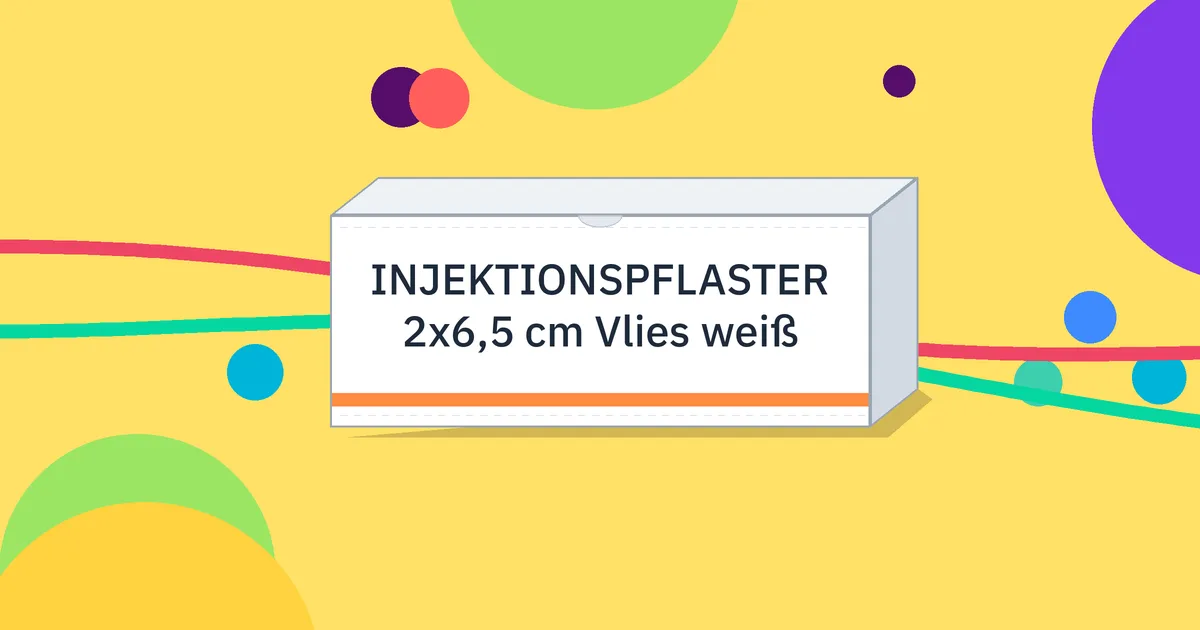 Symbolbild: Packung mit der Aufschrift INJEKTIONSPFLASTER 2x6,5 cm Vlies weiß (PZN 01476472) – Verfügbarkeit und Bezug in Apotheken in Frankfurt am Main