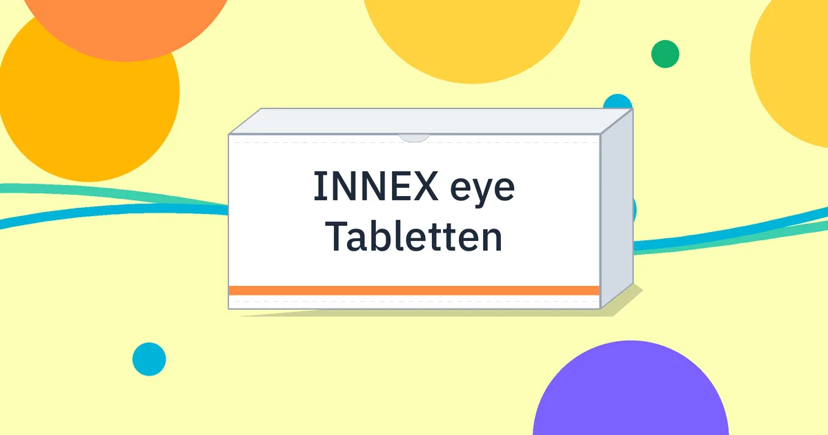 Symbolbild: Packung mit der Aufschrift INNEX eye Tabletten (PZN 13923137) – Verfügbarkeit und Bezug in Apotheken in Frankfurt am Main