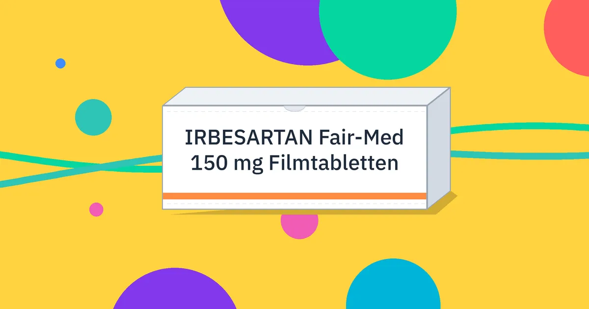 Symbolbild: Packung mit der Aufschrift IRBESARTAN Fair-Med 150 mg Filmtabletten (PZN 14167548) – Verfügbarkeit und Bezug in Apotheken in Frankfurt am Main