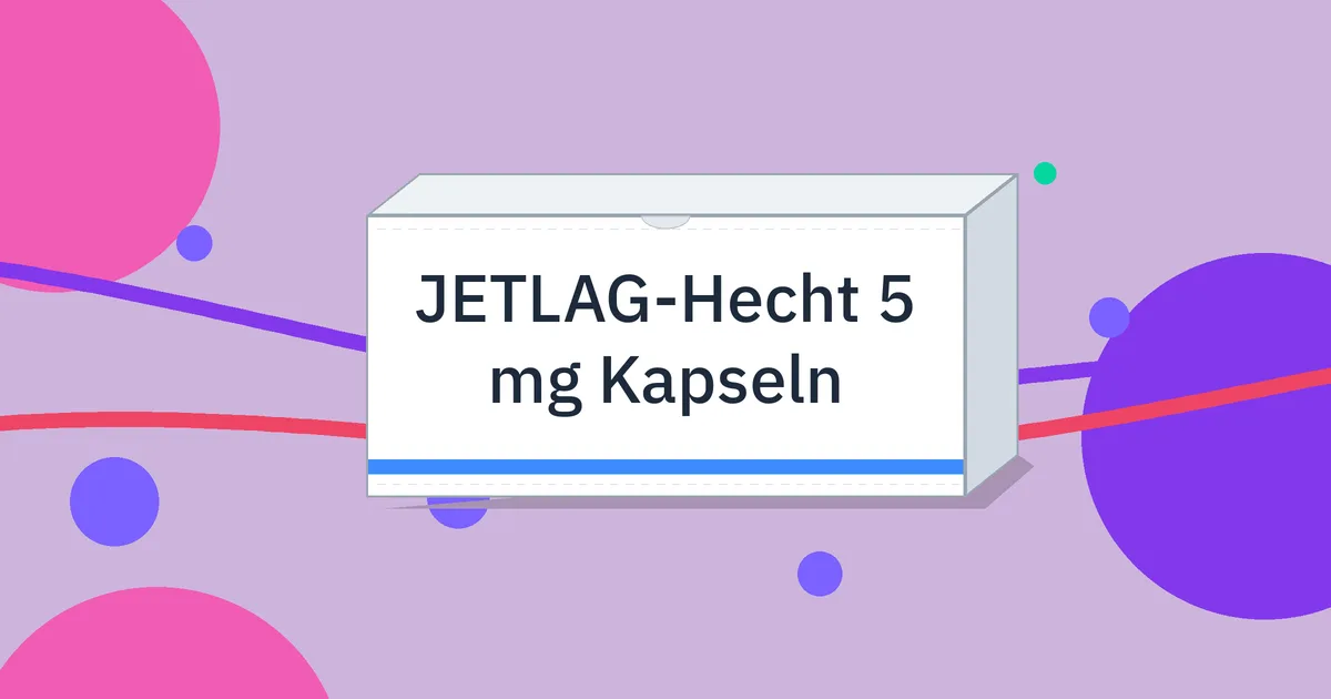 Symbolbild: Packung mit der Aufschrift JETLAG-Hecht 5 mg Kapseln (PZN 09919472) – Verfügbarkeit und Bezug in Apotheken in Frankfurt am Main