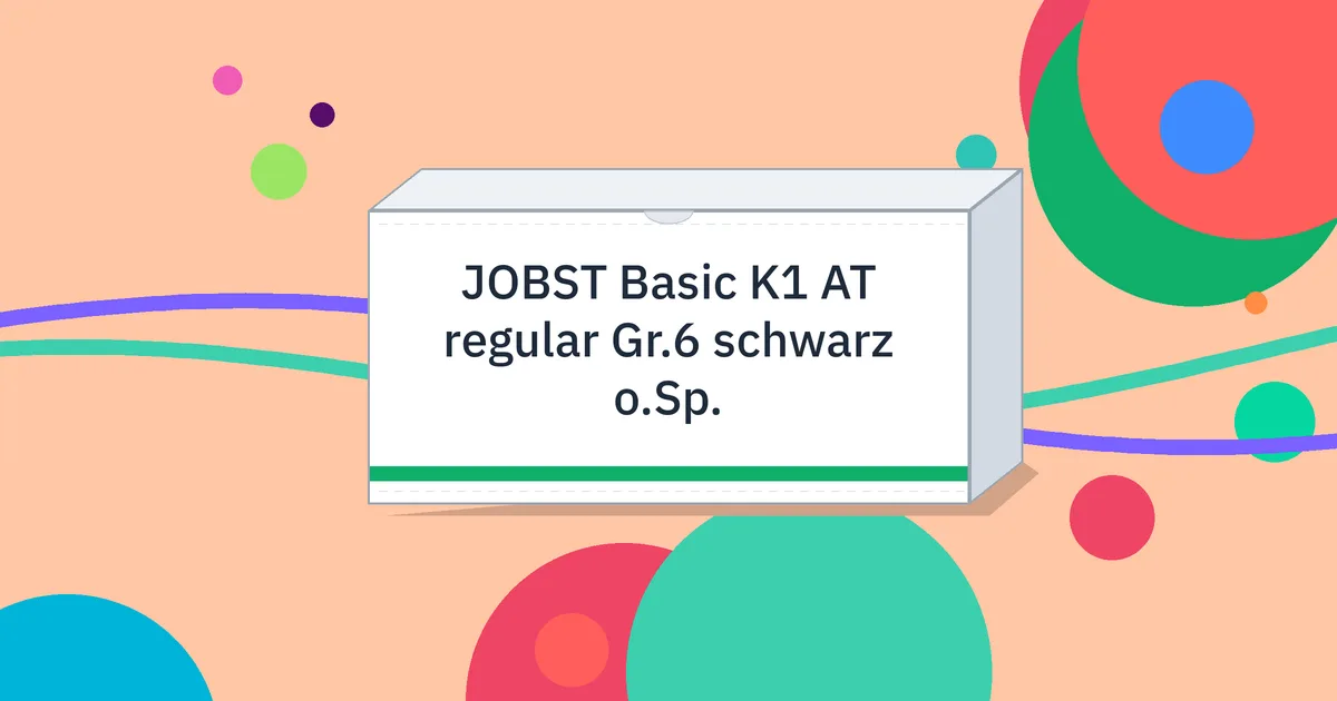 Symbolbild: Packung mit der Aufschrift JOBST Basic K1 AT regular Gr.6 schwarz o.Sp. (PZN 15310433) – Verfügbarkeit und Bezug in Apotheken in Frankfurt am Main