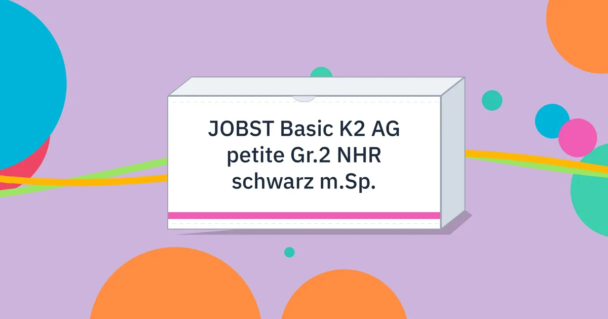 Symbolbild: Packung mit der Aufschrift JOBST Basic K2 AG petite Gr.2 NHR schwarz m.Sp. (PZN 15311349) – Verfügbarkeit und Bezug in Apotheken in Frankfurt am Main