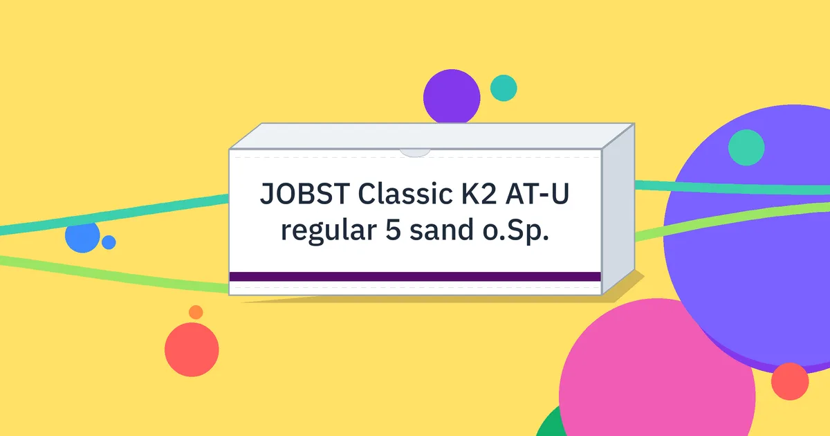 Symbolbild: Packung mit der Aufschrift JOBST Classic K2 AT-U regular 5 sand o.Sp. (PZN 13069619) – Verfügbarkeit und Bezug in Apotheken in Frankfurt am Main