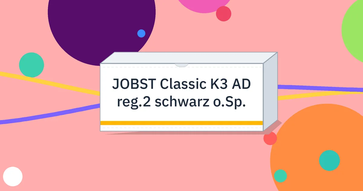 Symbolbild: Packung mit der Aufschrift JOBST Classic K3 AD reg.2 schwarz o.Sp. (PZN 13071496) – Verfügbarkeit und Bezug in Apotheken in Frankfurt am Main