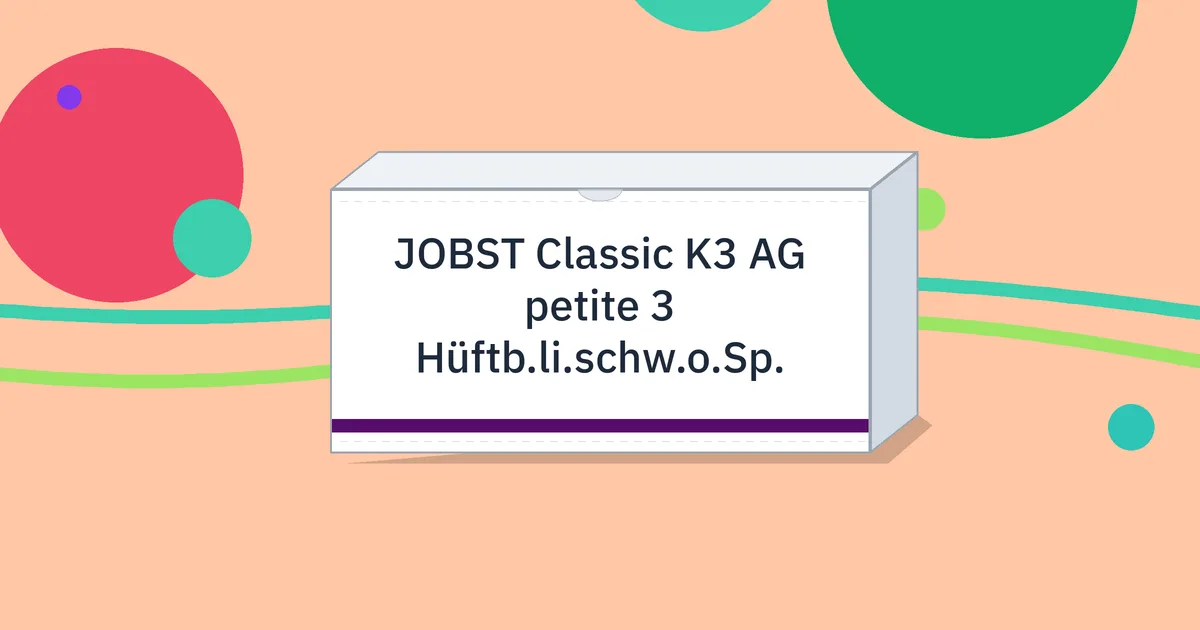 Symbolbild: Packung mit der Aufschrift JOBST Classic K3 AG petite 3 Hüftb.li.schw.o.Sp. (PZN 13074508) – Verfügbarkeit und Bezug in Apotheken in Frankfurt am Main