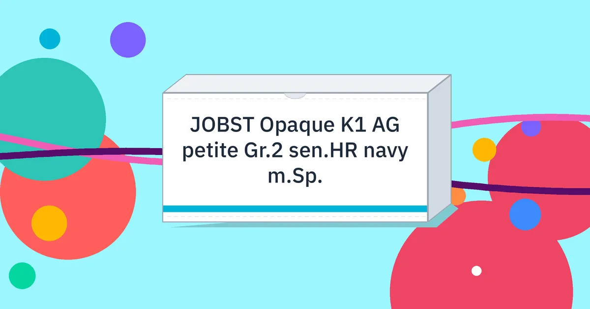 Symbolbild: Packung mit der Aufschrift JOBST Opaque K1 AG petite Gr.2 sen.HR navy m.Sp. (PZN 13085570) – Verfügbarkeit und Bezug in Apotheken in Frankfurt am Main