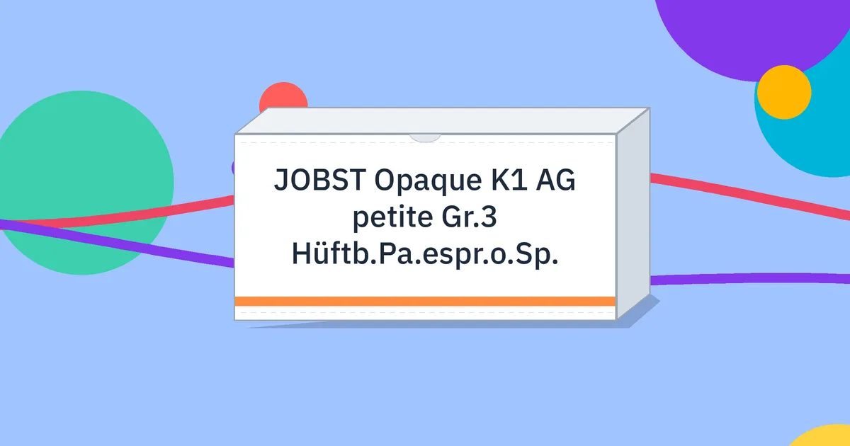 Symbolbild: Packung mit der Aufschrift JOBST Opaque K1 AG petite Gr.3 Hüftb.Pa.espr.o.Sp. (PZN 16273935) – Verfügbarkeit und Bezug in Apotheken in Frankfurt am Main